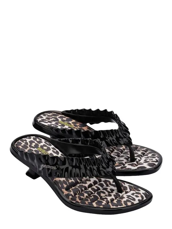 Melissa X Ganni Thong Kitten Heel Sandals - Black