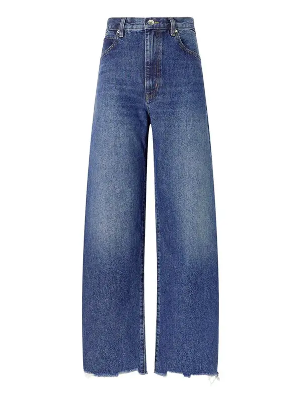 FRAME The Bow Distressed High-rise Wide-leg Jeans - Blue