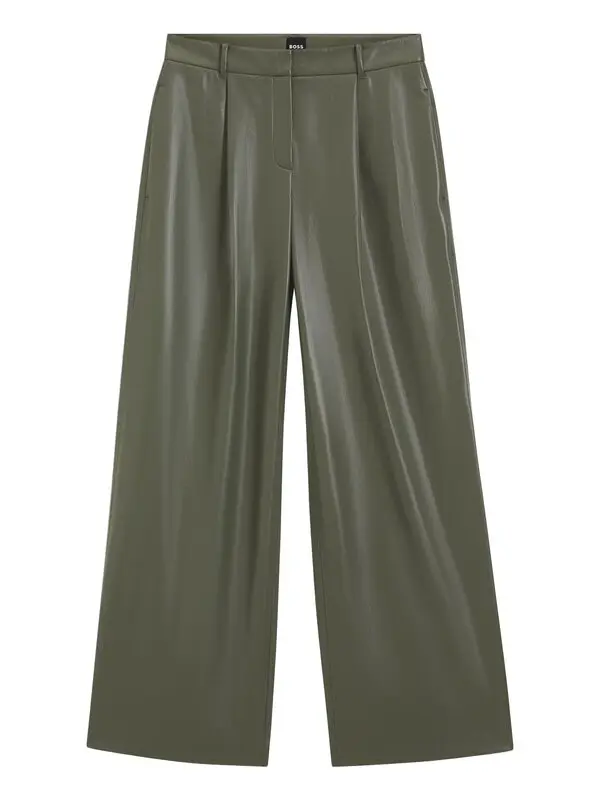 BOSS Wide-leg Faux Leather Pants With Pleats - Dark Green