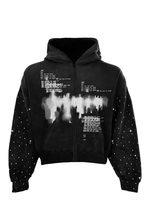 WORKS OF MADNESS Not You Know Rhinestone Zip Up - Black