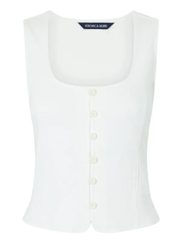 Veronica Beard Quenby Ribbed Cotton-blend Tank Top - White