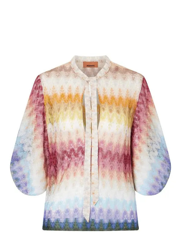 Missoni Tie-detailed Striped Crochet-knit Blouse - Blue