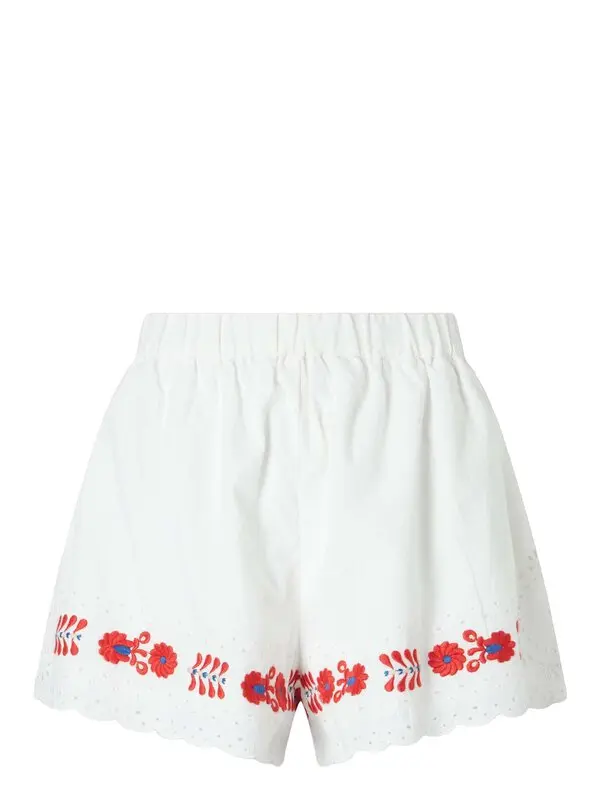 Sea Catharina Embroidered Cotton And Linen Shorts - Cream