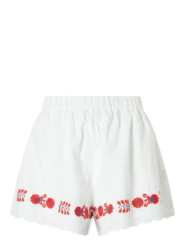 Sea Catharina Embroidered Cotton And Linen Shorts - Neutrals