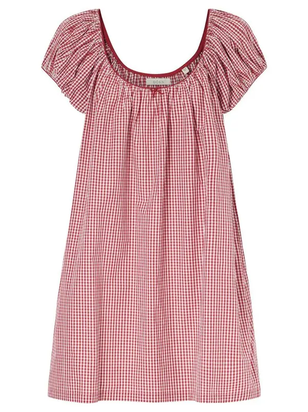 DÔEN Julia Gathered Gingham Organic Cotton Midi Dress - Red