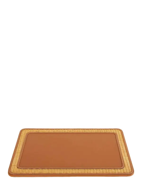 Ralph Lauren Bailey Rattan-trimmed Leather Desk Blotter - Brown