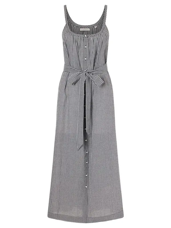 DÔEN Nevita Belted Checked Organic Cotton Midi Dress - Black