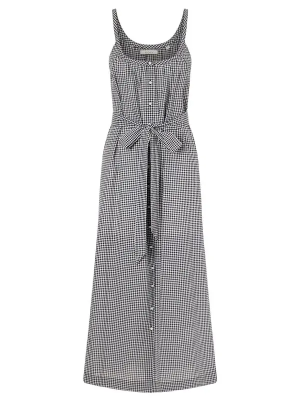 DÔEN Nevita Belted Gingham Checked Organic Cotton Midi Dress - Black