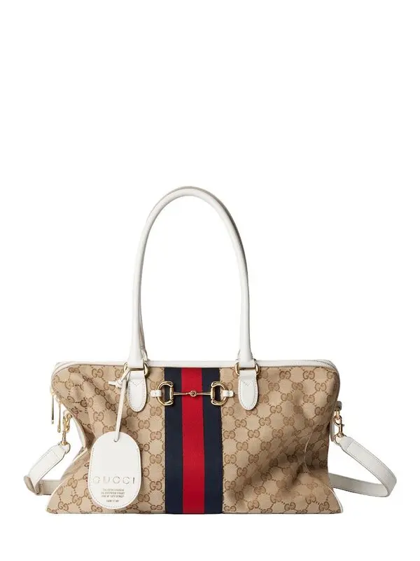 Gucci Gg Canvas Boston Bag With Horsebit Detail - Beige
