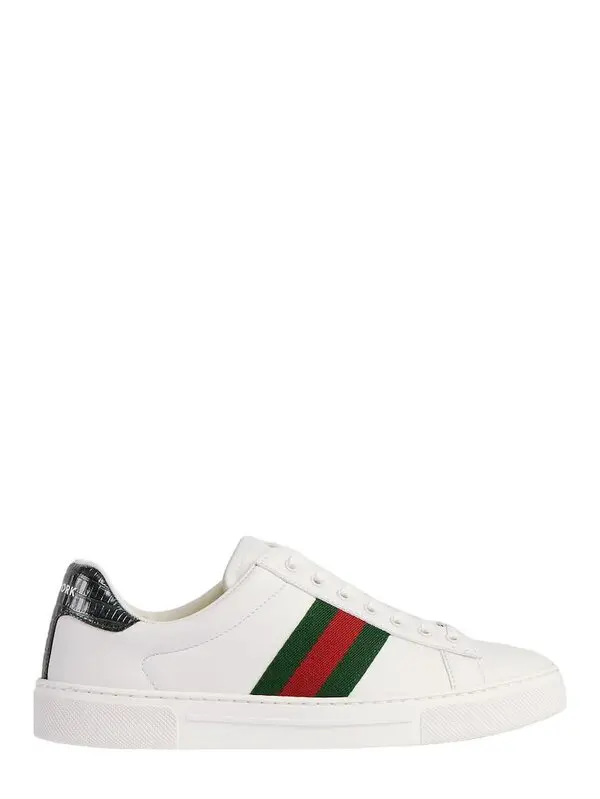 Gucci Ace Leather Sneaker With Lizard Trim - White