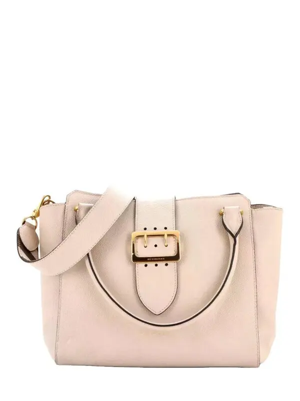 Burberry Medium Leather Tote Bag With Buckle Detail - Neutrals