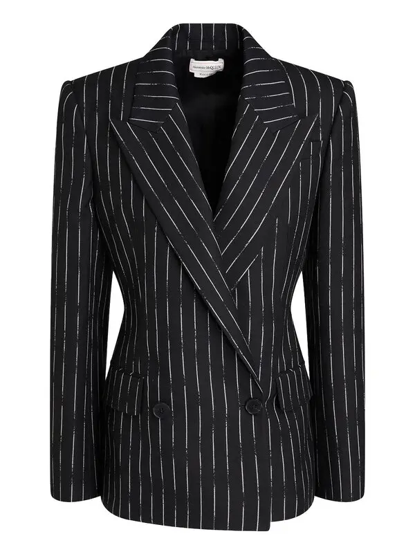 Alexander McQueen Double-breasted Striped Wool Blazer - Black