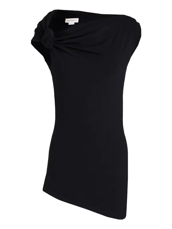Alexander McQueen Asymmetric Knotted Stretch-cotton Jersey Top - Black