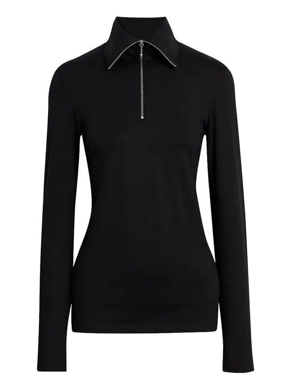 JIL SANDER Stretch-cotton Jersey Half-zip Top - Black