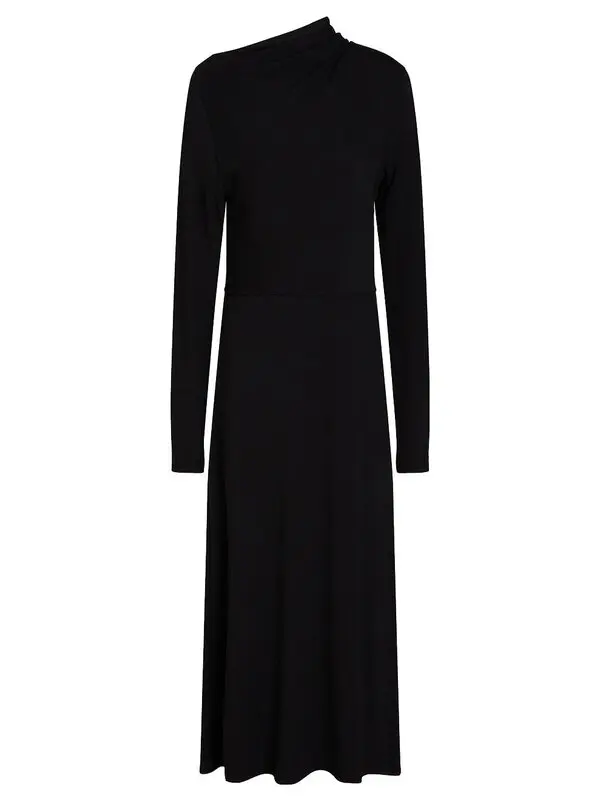 TOTEME Draped Stretch-jersey Midi Dress - Black
