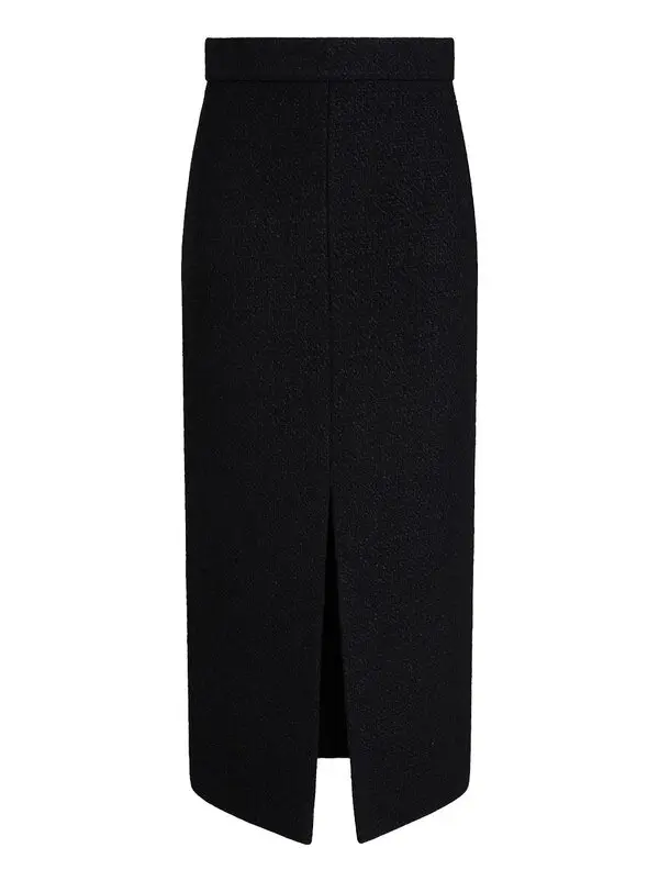 Alexander McQueen Wool-blend Tweed Midi Skirt With Front Slit - Black