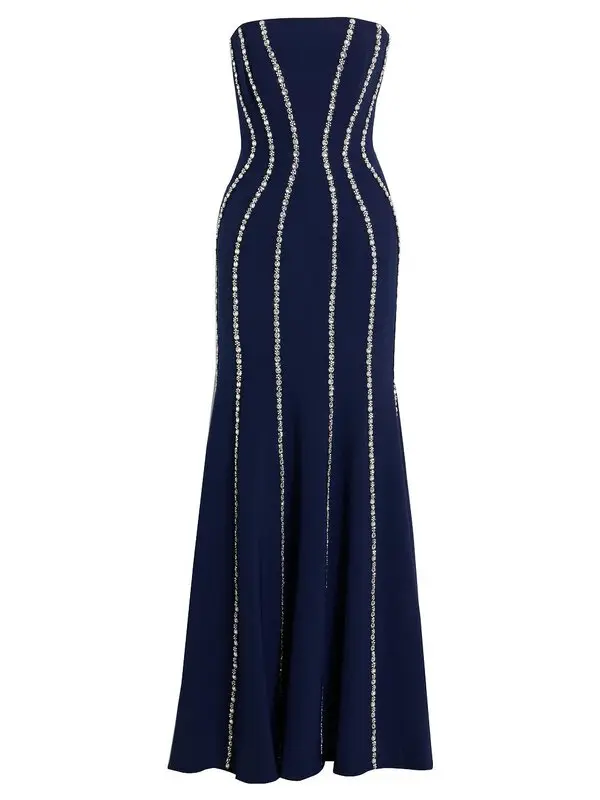 Jenny Packham Embellished Crepe Gown - Navy