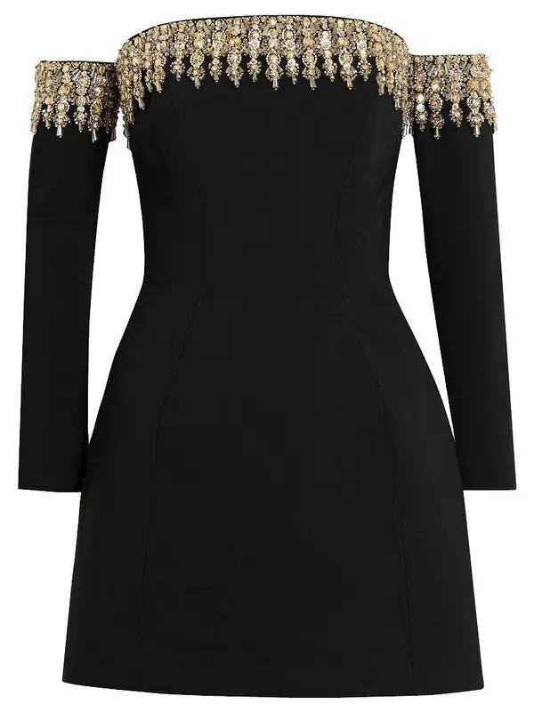 Jenny Packham Embellished Off-the-shoulder Crepe Mini Dress - Black