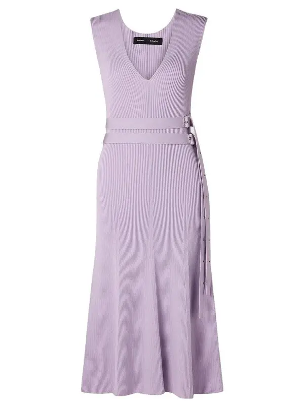 Proenza Schouler Madeline Belted Ribbed Knit Midi Dress - Lavender