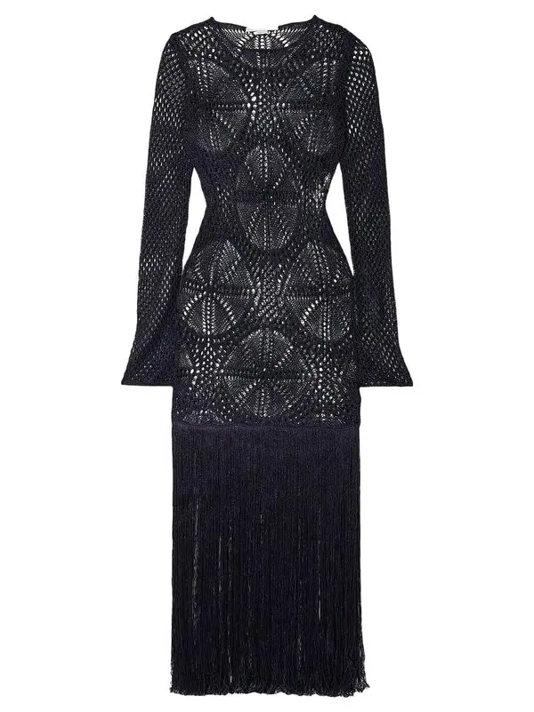 Stella McCartney Fringed Crocheted Maxi Dress - Midnight Blue