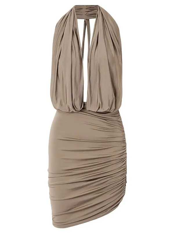 Magda Butrym Ruched Halterneck Mini Dress - Mushroom