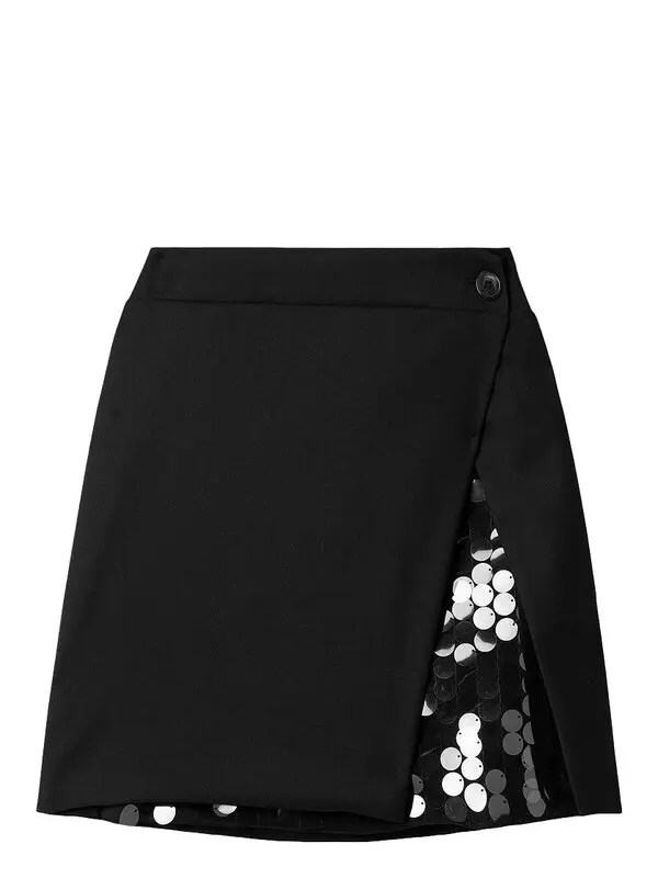 16Arlington Noelia Twill And Paillette-embellished Tulle Mini Wrap Skirt - Black