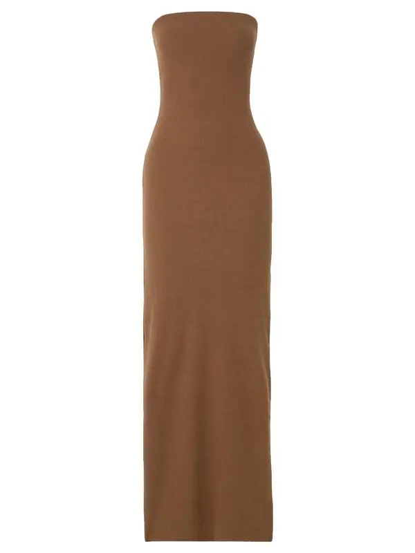 Eterne Strapless Ribbed Stretch-jersey Maxi Dress - Light Brown
