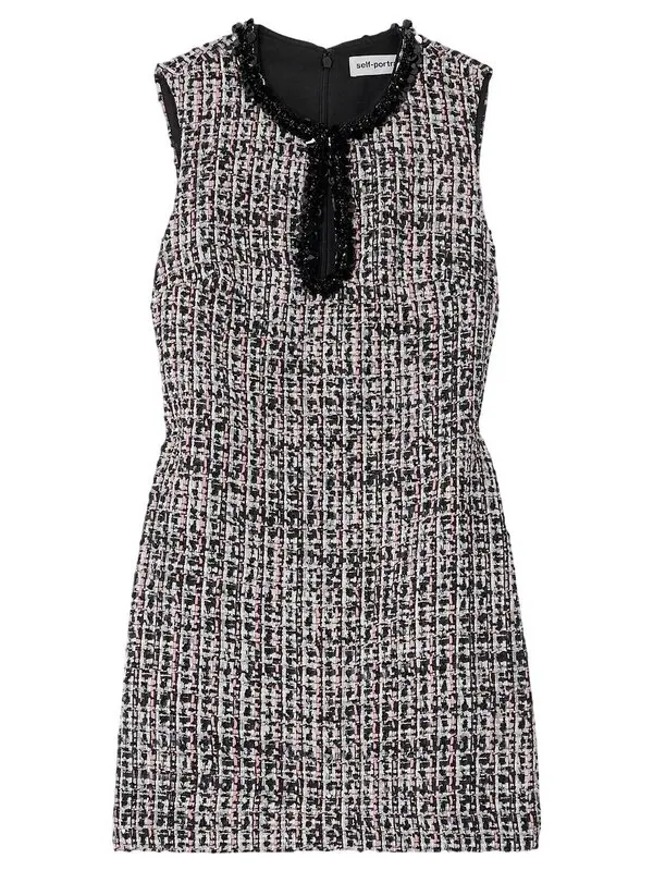 SELF-PORTRAIT Sequin-embellished Bouclé Tweed Mini Dress - Black