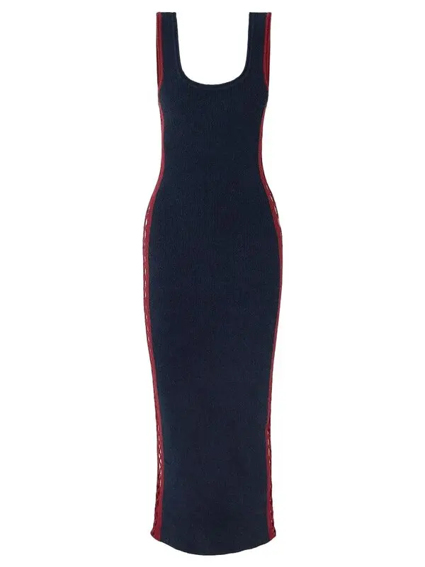 Rabanne Embellished Crochet-trimmed Cotton-blend Chenille Maxi Dress - Midnight Blue