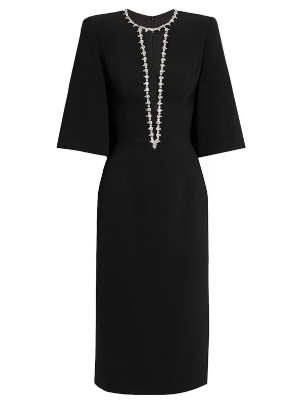 Jenny Packham Embellished Paneled Crepe Midi Dress - Black