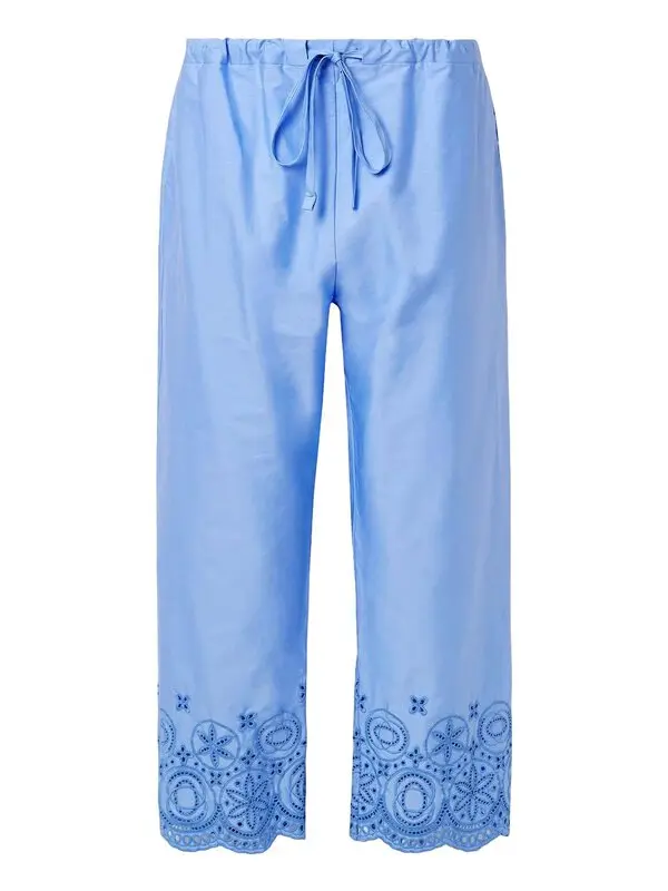 La DoubleJ Broderie Anglaise Cotton Blend Poplin Pants - Light Blue