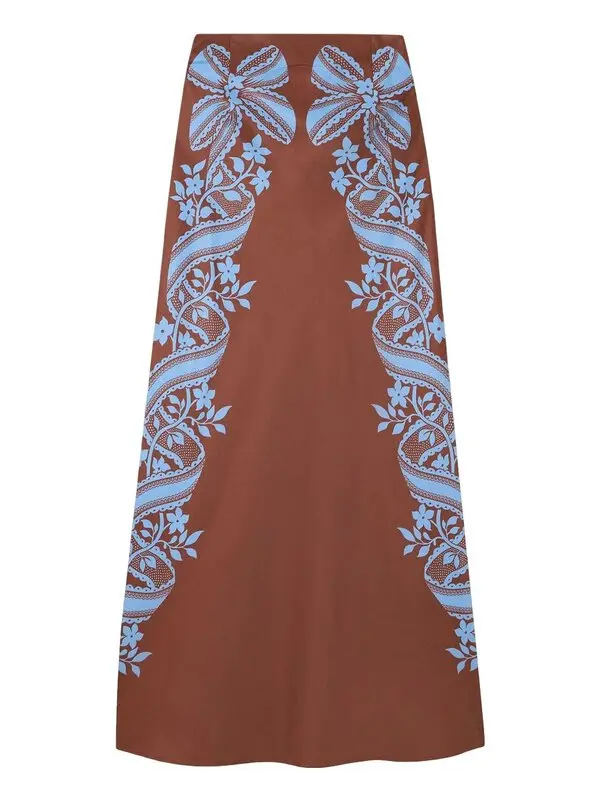 La DoubleJ Printed Satin Skirt - Brown