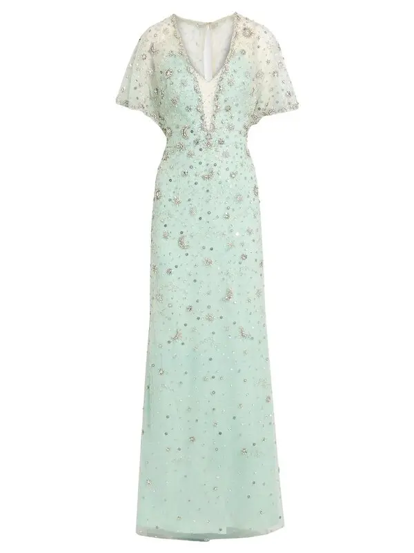 Jenny Packham Luna Embellished Glittered Tulle Gown - Mint