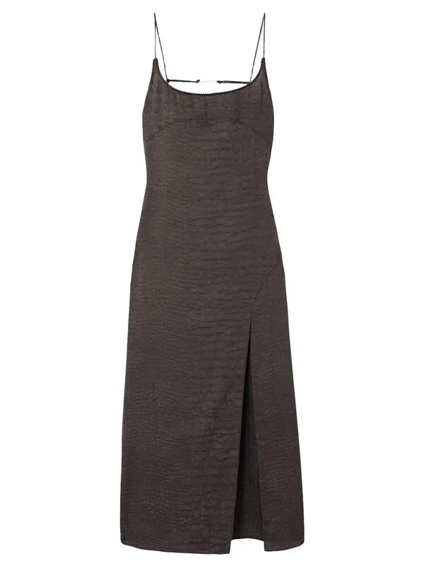 Jacquemus Notte Croc-effect Crepe Midi Dress With Slit - Chocolate