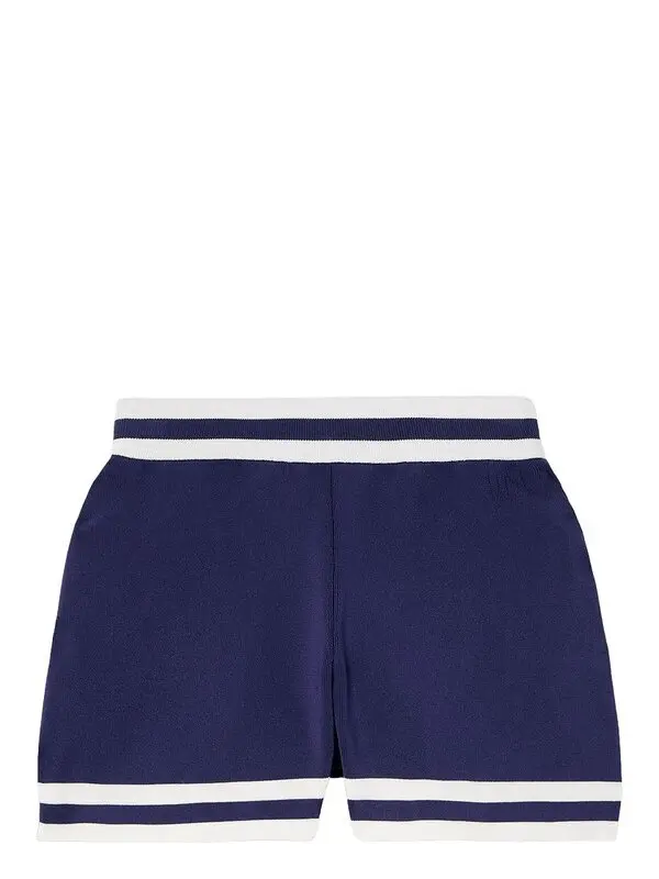 Rabanne Logo Intarsia Striped Ribbed-knit Shorts - Navy