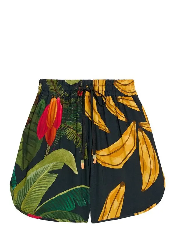 Farm Rio Printed Crepe High-rise Shorts - Black