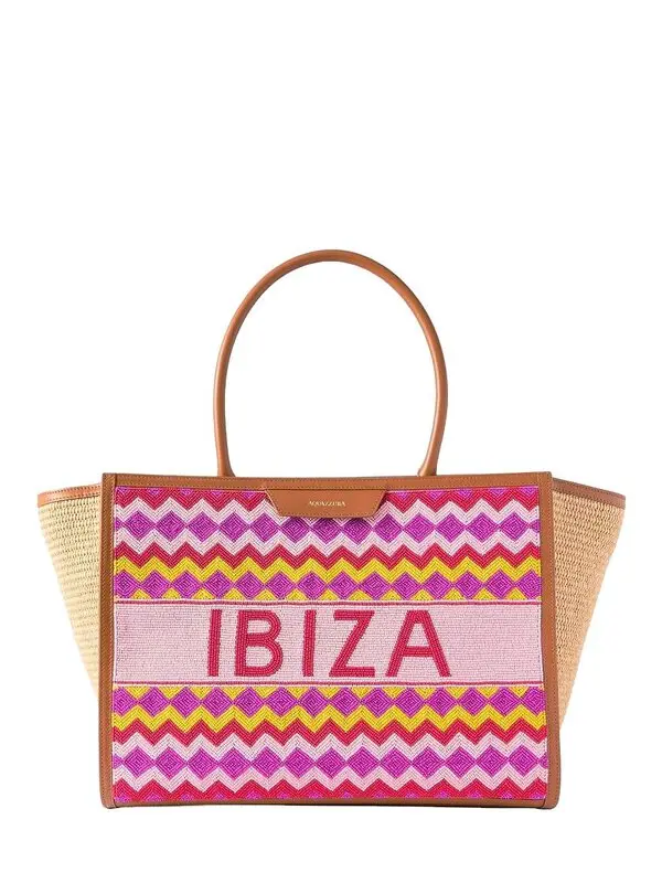 AQUAZZURA Ibiza Beaded Raffia Tote - Pink