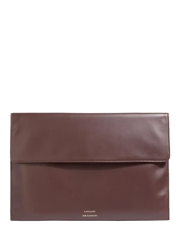 Loulou De Saison Gaia Glossed Leather Clutch - Chocolate