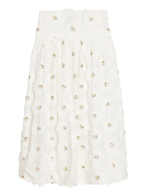 Farm Rio Floral Appliqué Midi Skirt - White