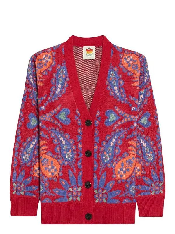 Farm Rio Jacquard Knit Cardigan - Claret