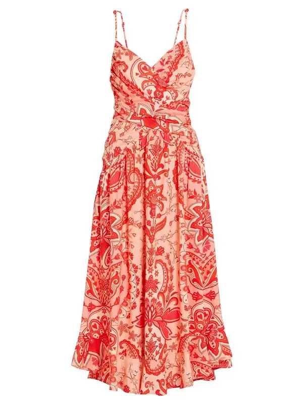 Farm Rio Paisley Print Linen-blend Maxi Dress - Tomato Red