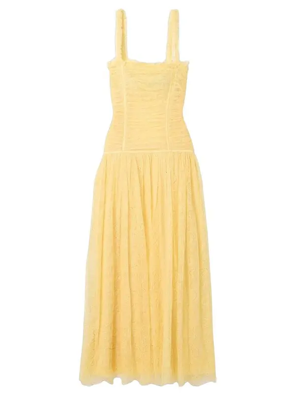 Ulla Johnson Florelle Ruched Lace Maxi Dress - Yellow