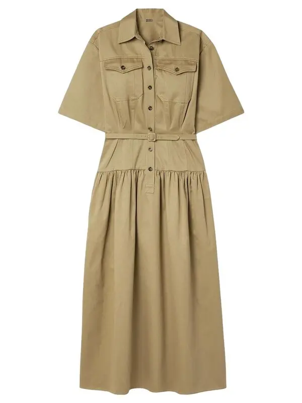 Adam Lippes Edie Belted Midi Shirt Dress - Beige
