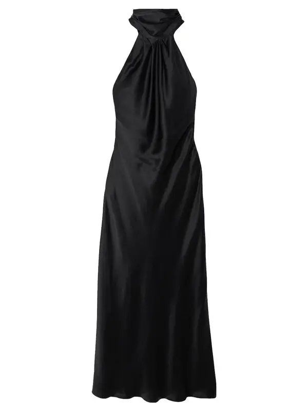 Max Mara Moli Halterneck Draped Silk-satin Midi Dress - Black