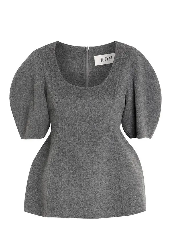 RÓHE Wool And Cashmere-blend Puff Sleeve Top - Anthracite