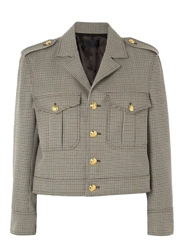 NILI LOTAN Lise Cropped Houndstooth Wool Jacket - Brown