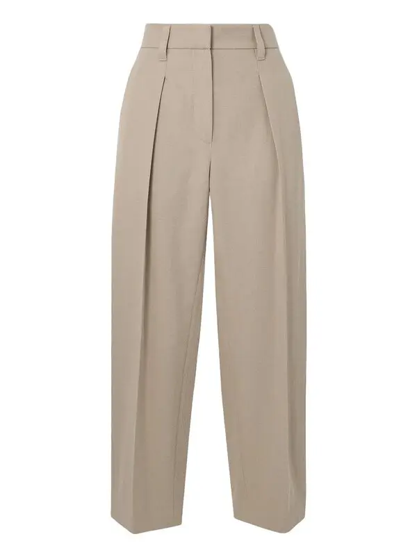 Brunello Cucinelli Cropped Pleated Cotton And Wool-blend Twill Pants - Beige