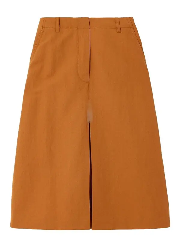 Dries Van Noten Pleated Wool-blend Twill Midi Skirt - Orange
