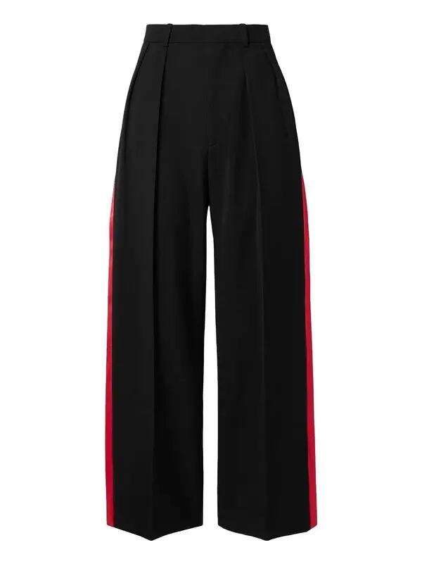 Wardrobe.NYC Pleated Wool Piqué Wide-leg Pants With Silk Trim - Black