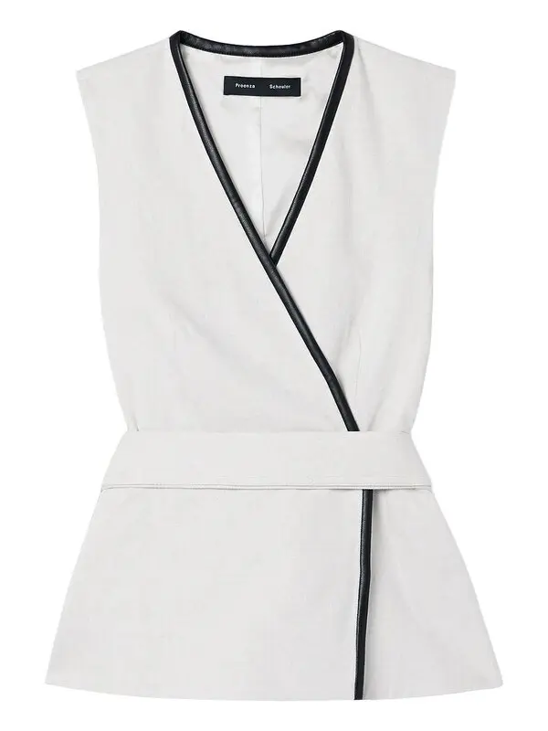 Proenza Schouler Elliot Belted Cotton And Linen-blend Twill Wrap Top - Light Gray